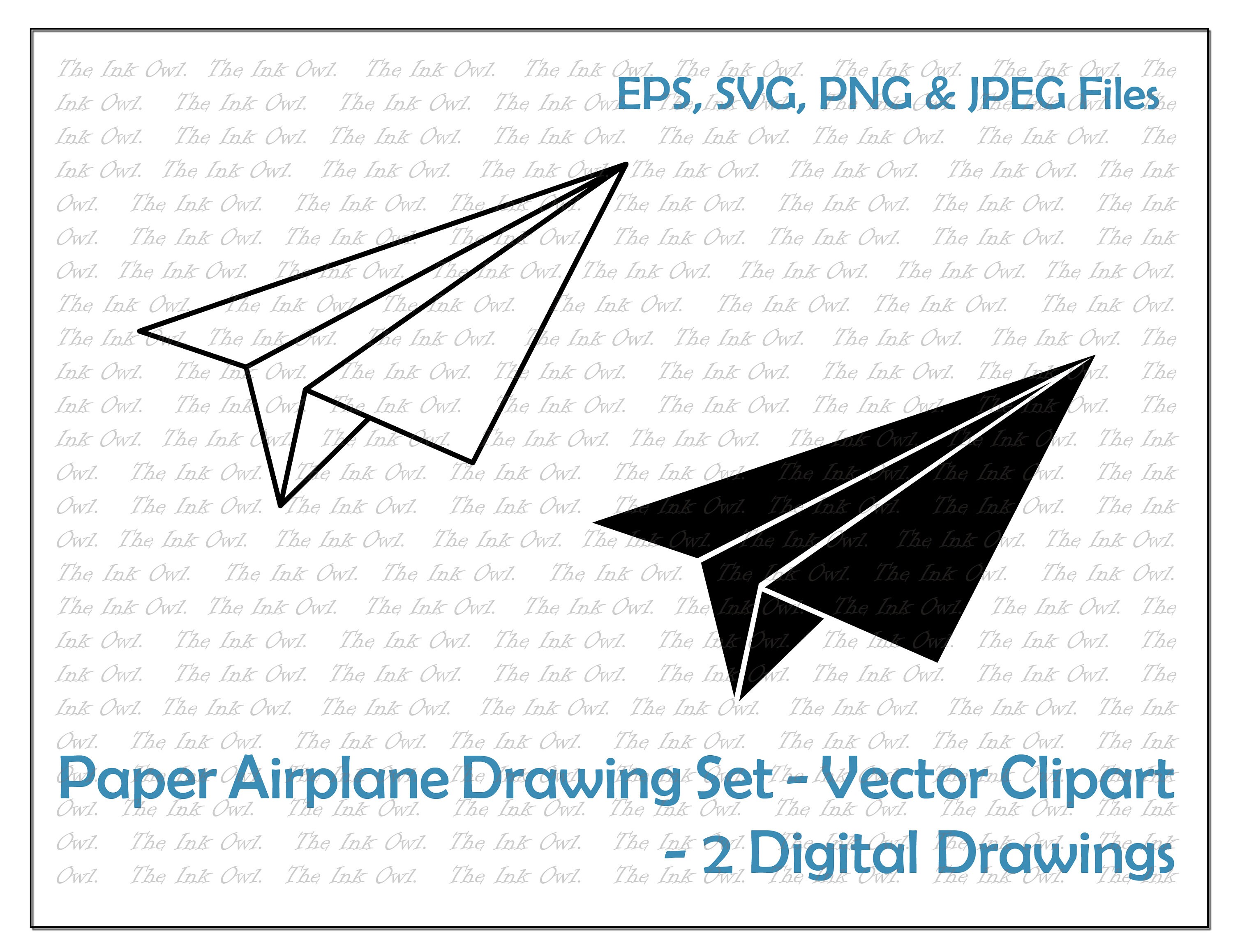 Paper Airplane Drawing Vector Clipart / Outline & Stamp - Etsy