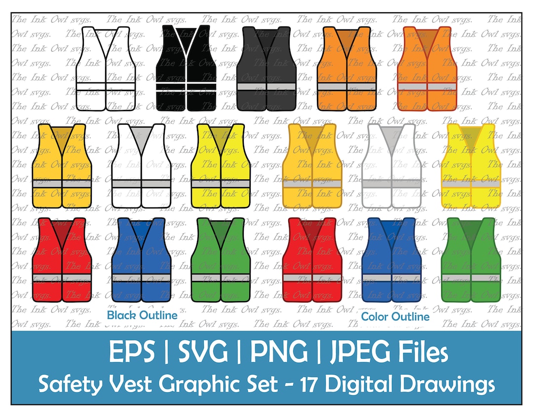 Safety Vest Vector Clipart Set / Outline, Silhouette & Color Drawing ...