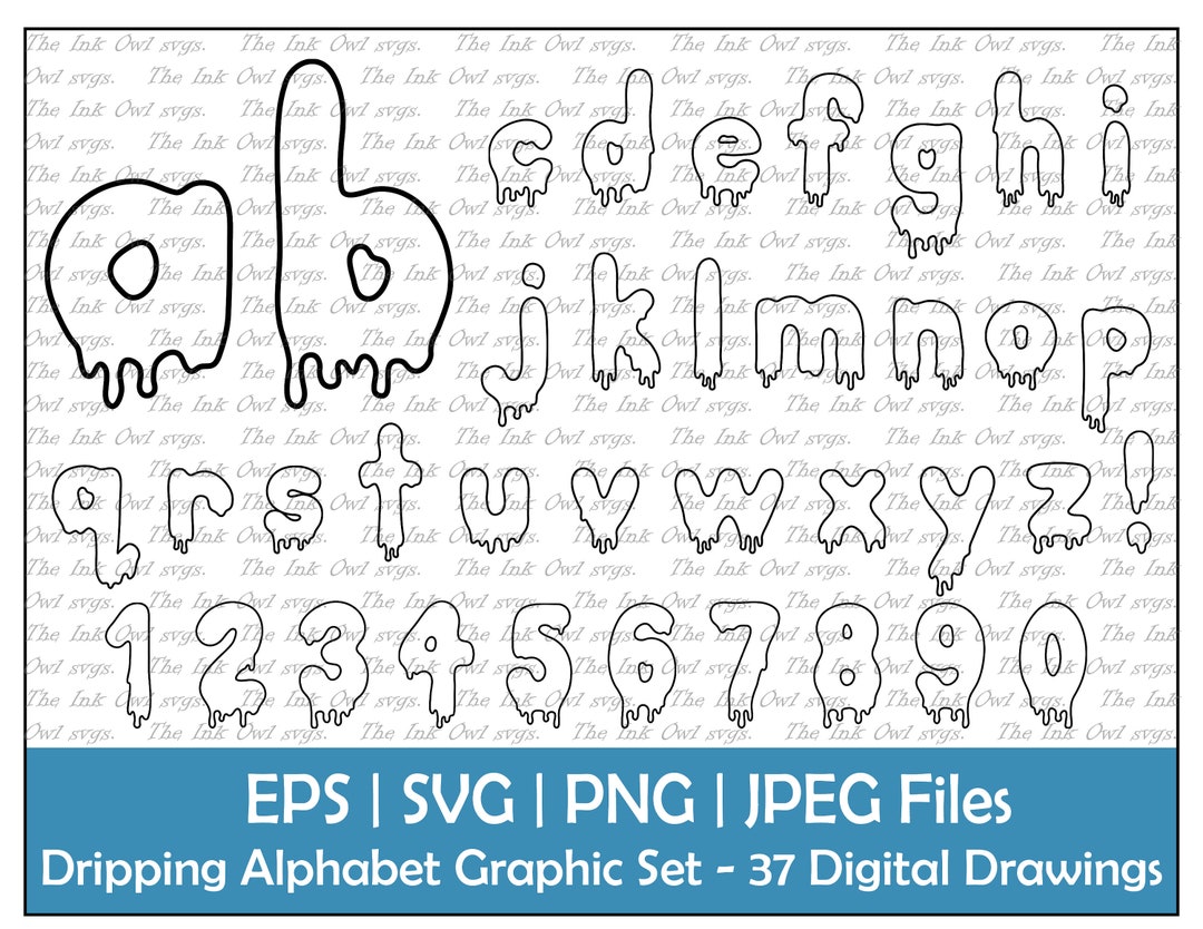 Drip Letter Alphabet Lowercase & Numbers Vector Clipart Set / Outline ...