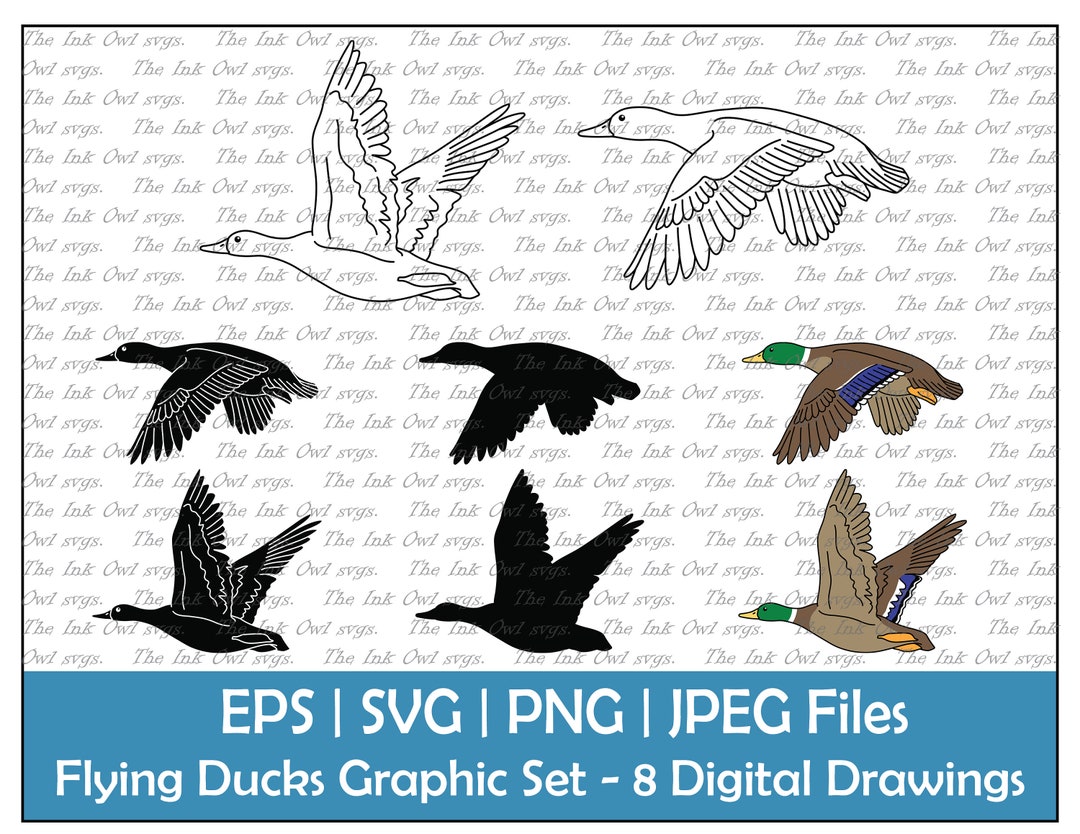 Flying Ducks Vector Clipart Set / Outline & Stamp Graphic / Hunting ...