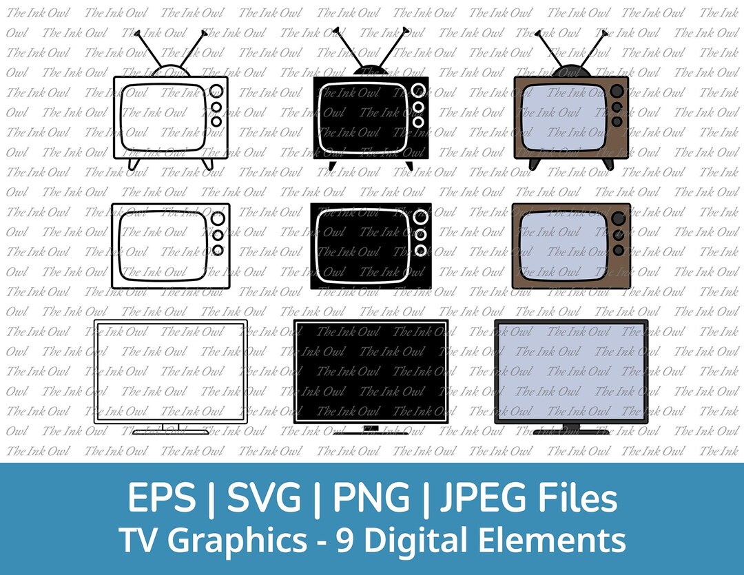 Television Monitor Svg Clipart Set / Outline, Stamp Silhouette & Color ...
