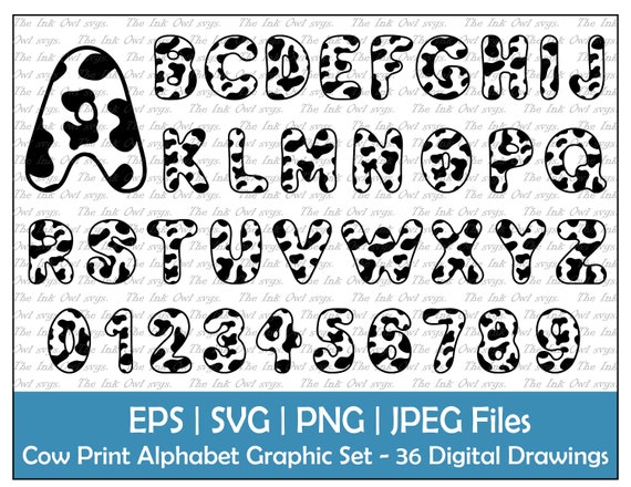Cow Print Pattern Alphabet Letters and Numbers Vector Clipart - Etsy