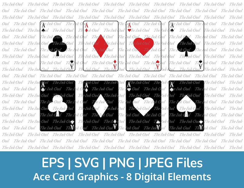 Ace Playing Cards Vector Clipart Set / Outline, Silhouette Stamp ...