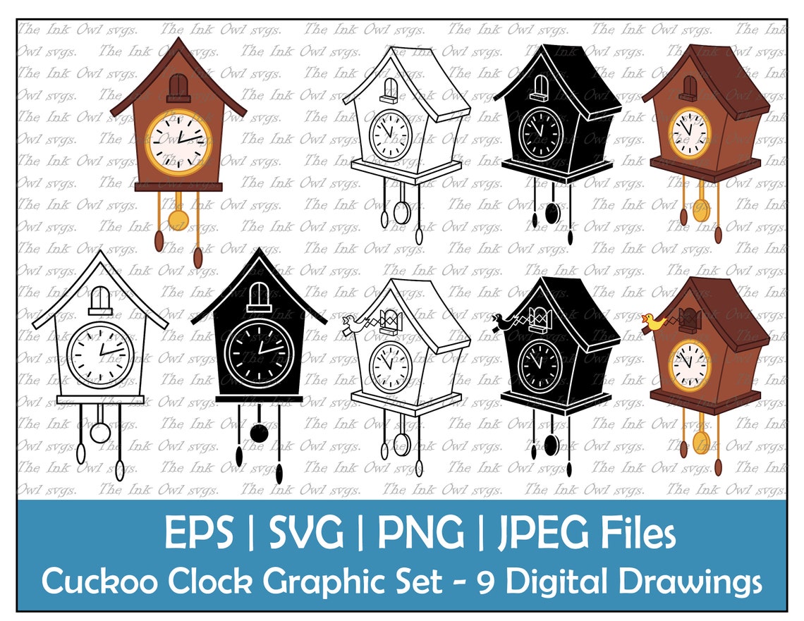 Cuckoo Clock Clipart Set / Outline Silhouette Stamp & Color - Etsy