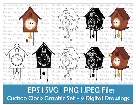 Cuckoo Clock Clipart Set / Outline Silhouette Stamp & Color - Etsy