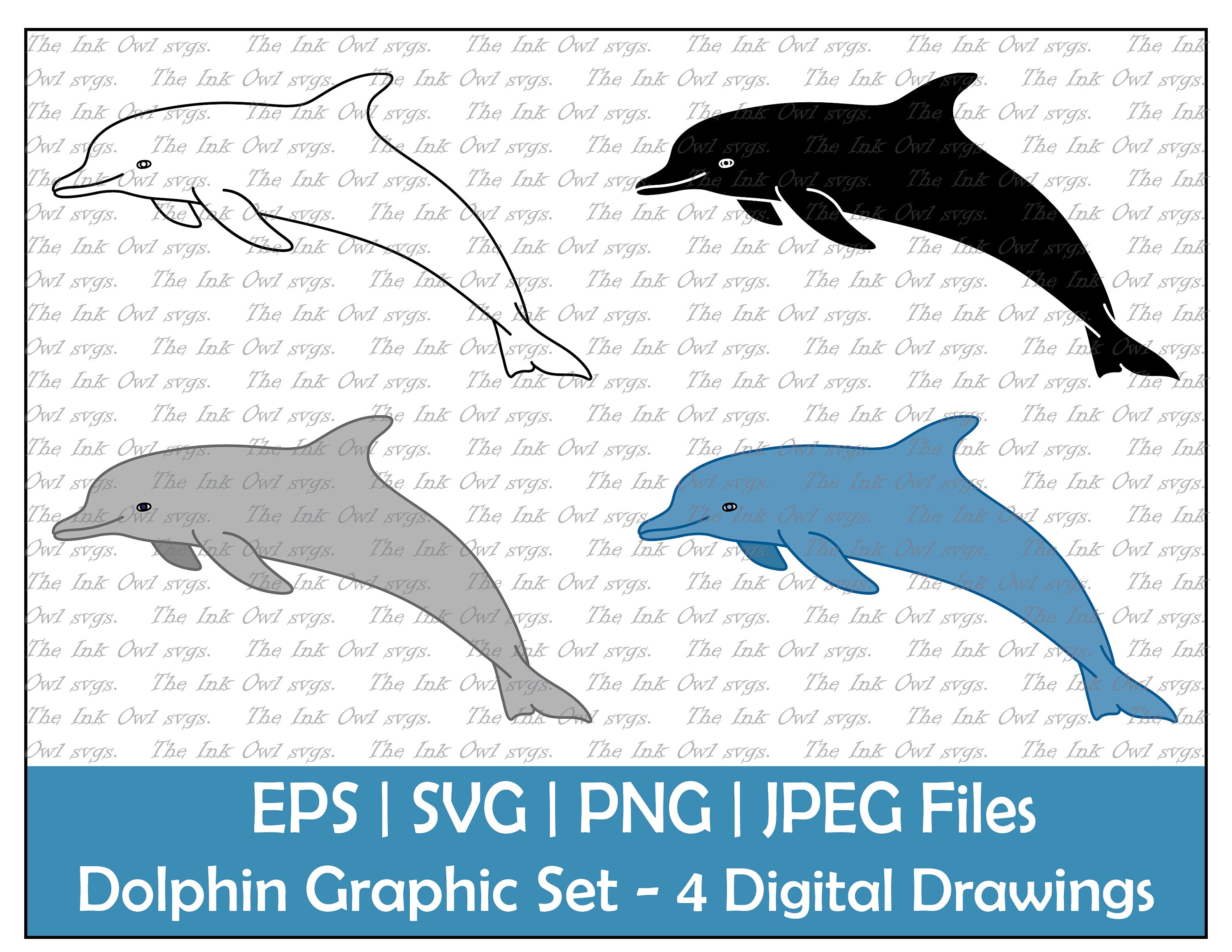 Dolphin Jumping Vector Clipart / Outline & Stamp Drawing - Etsy