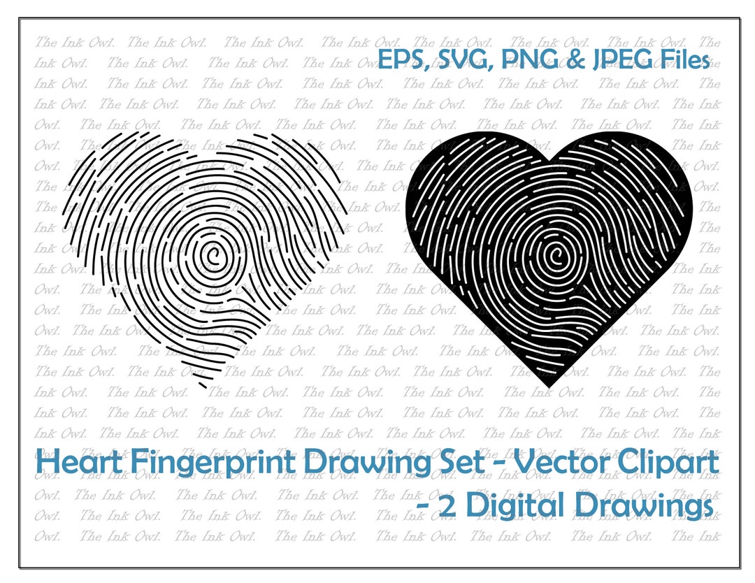 Fingerprint in Heart Vector Clipart Set / Outline & Stamp Drawing ...
