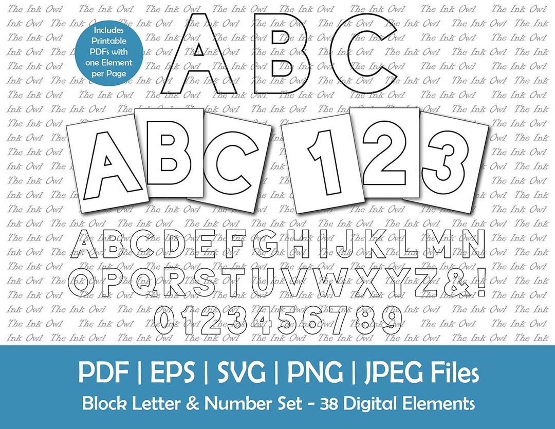 Block Alphabet Letter and Number Printable PDF Template Clipart ...