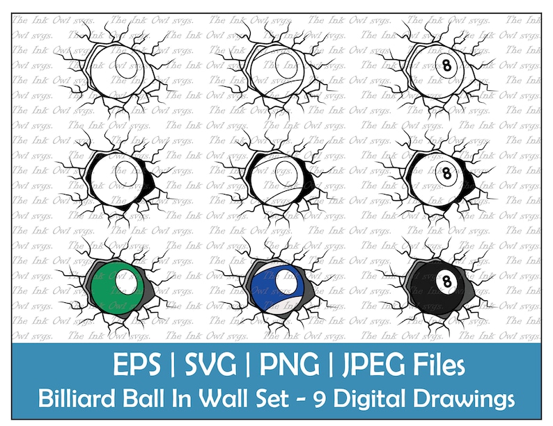 Billiard Pool Ball Breaking Through a Wall Clipart / Outline, Stamp ...