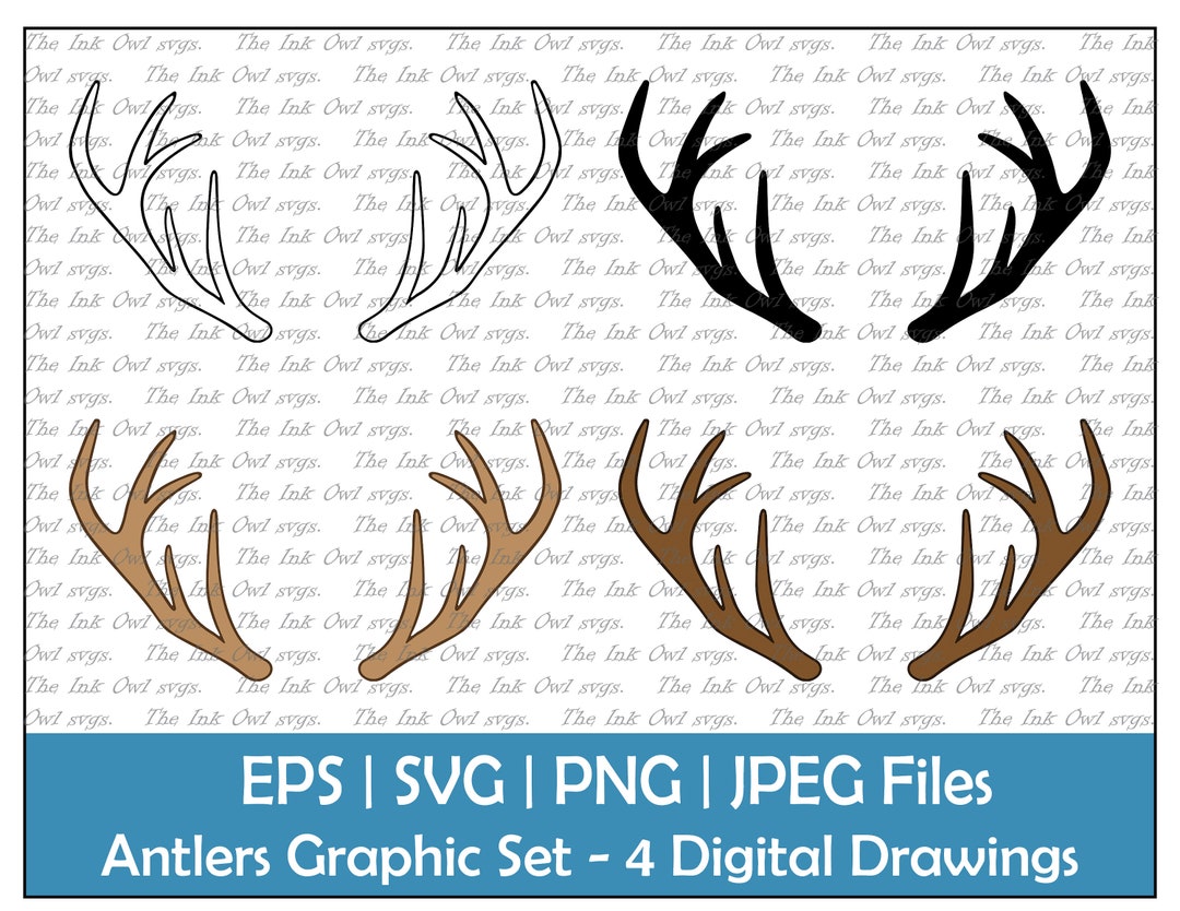 Deer Antler Vector Clipart Set / Outline, Silhouette Stamp & Color ...