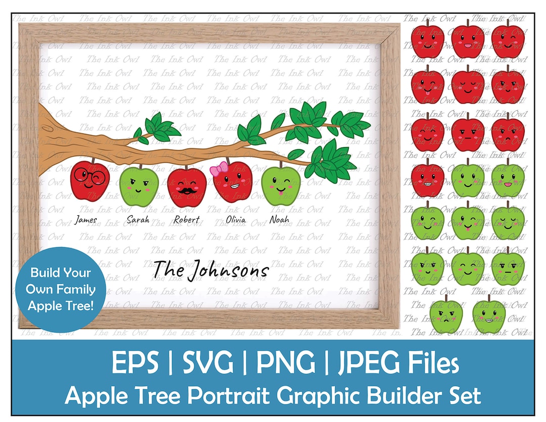 Apple Tree Family Portrait Builder Clipart Set / Outline & - Etsy