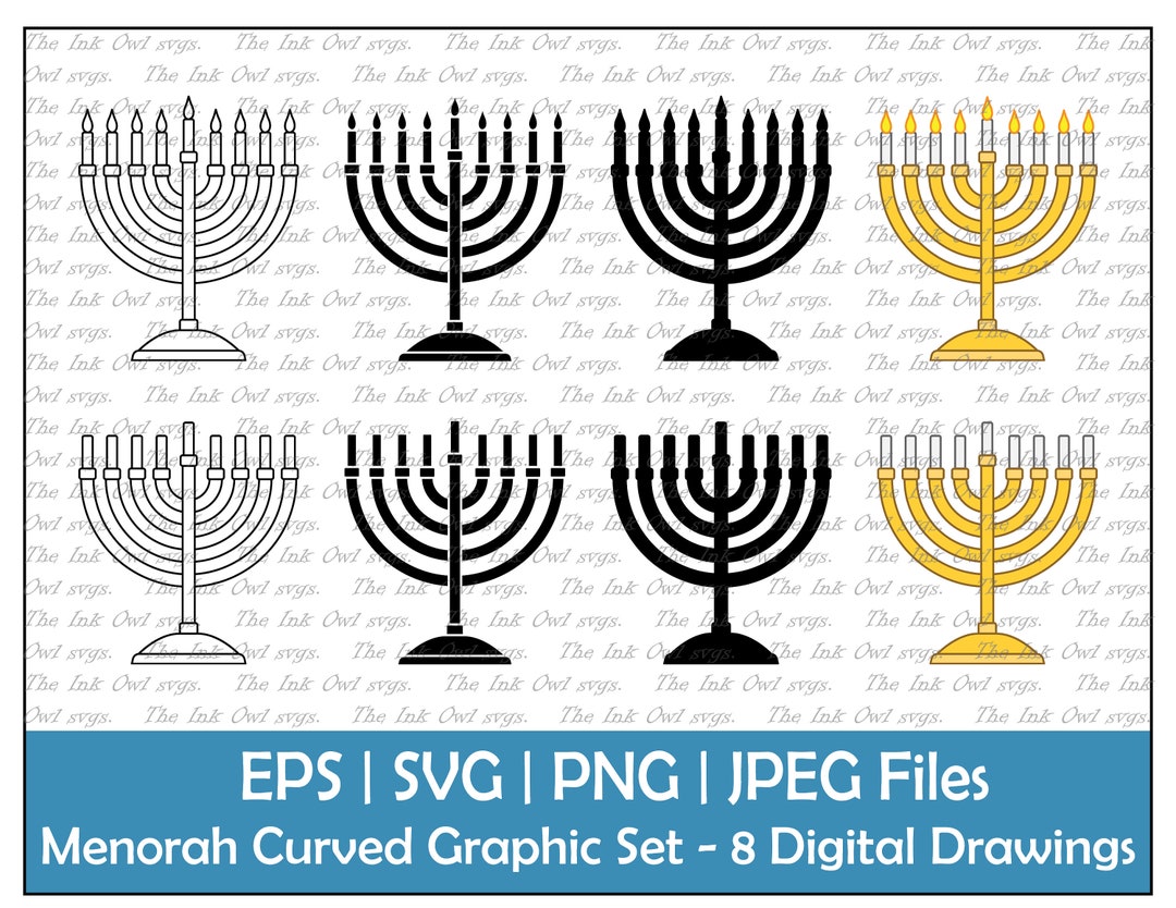 Hanukah Menorah Lit and Unlit Round Vector Clipart Set / Outline ...