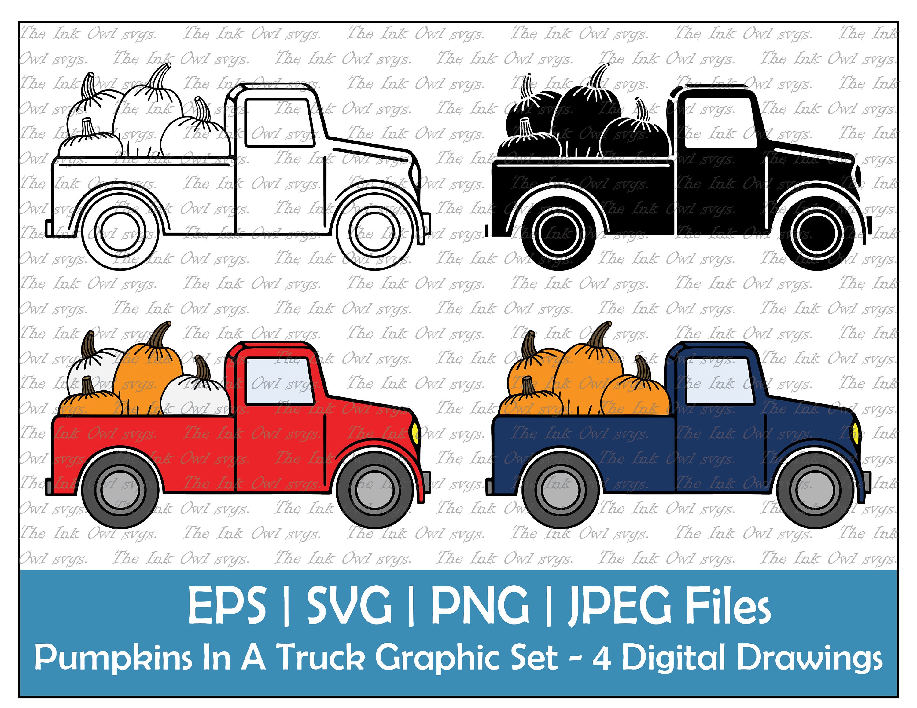 Truck Full of Pumpkins Vector Clipart Set / Outline & Stamp | Etsy