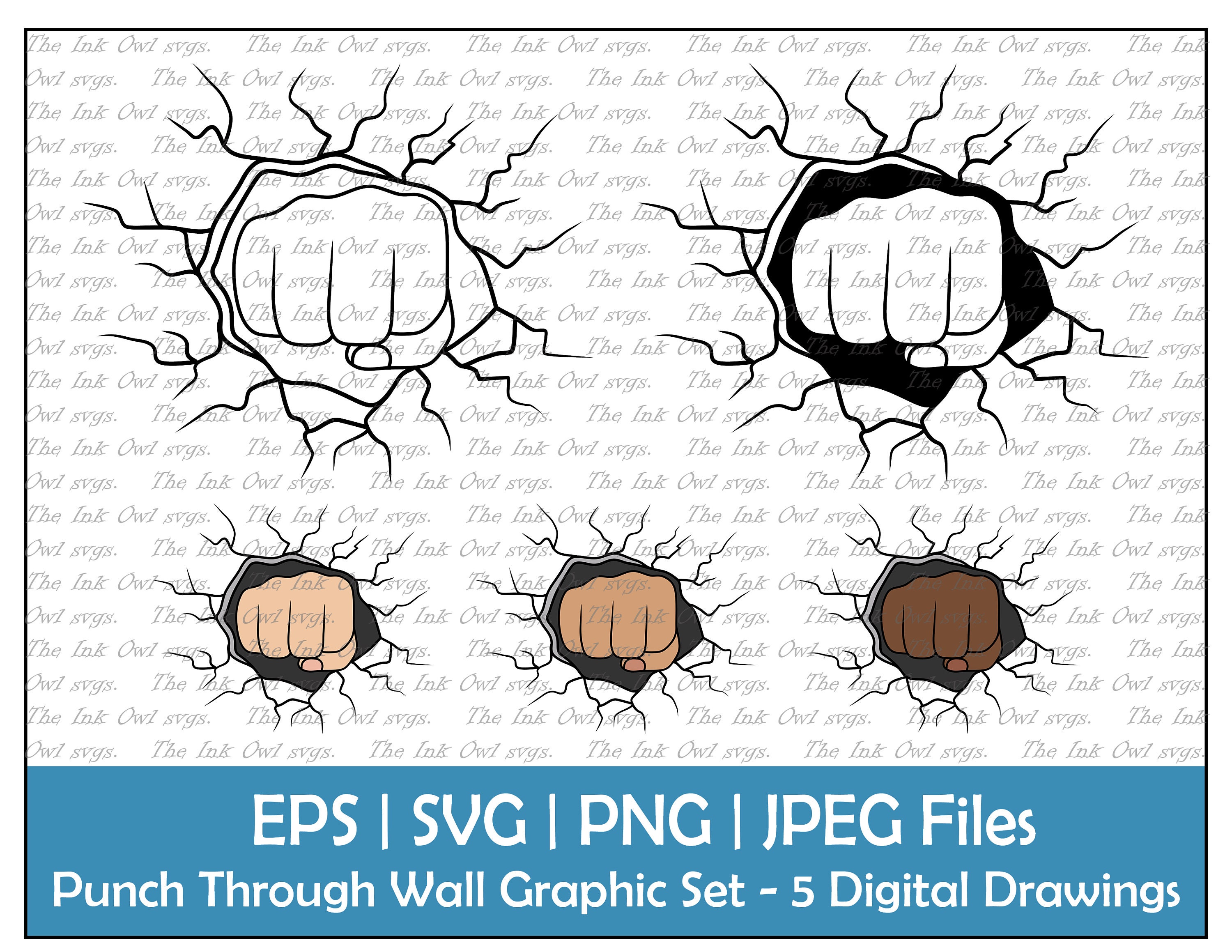 Fist Punching Through a Wall Vector Clipart Set / Breaking Drywall ...