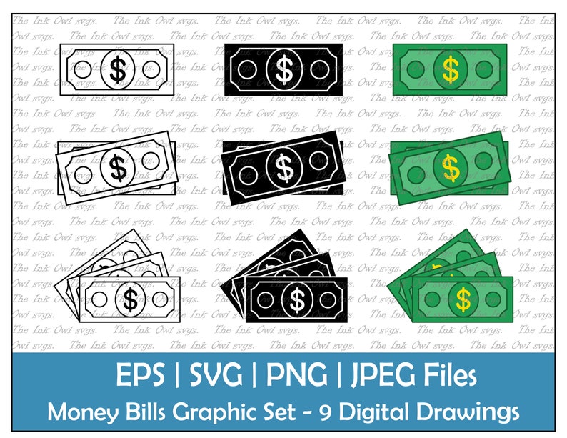 Money Paper Bill Singles Vector Clipart Set / Outline & Stamp - Etsy