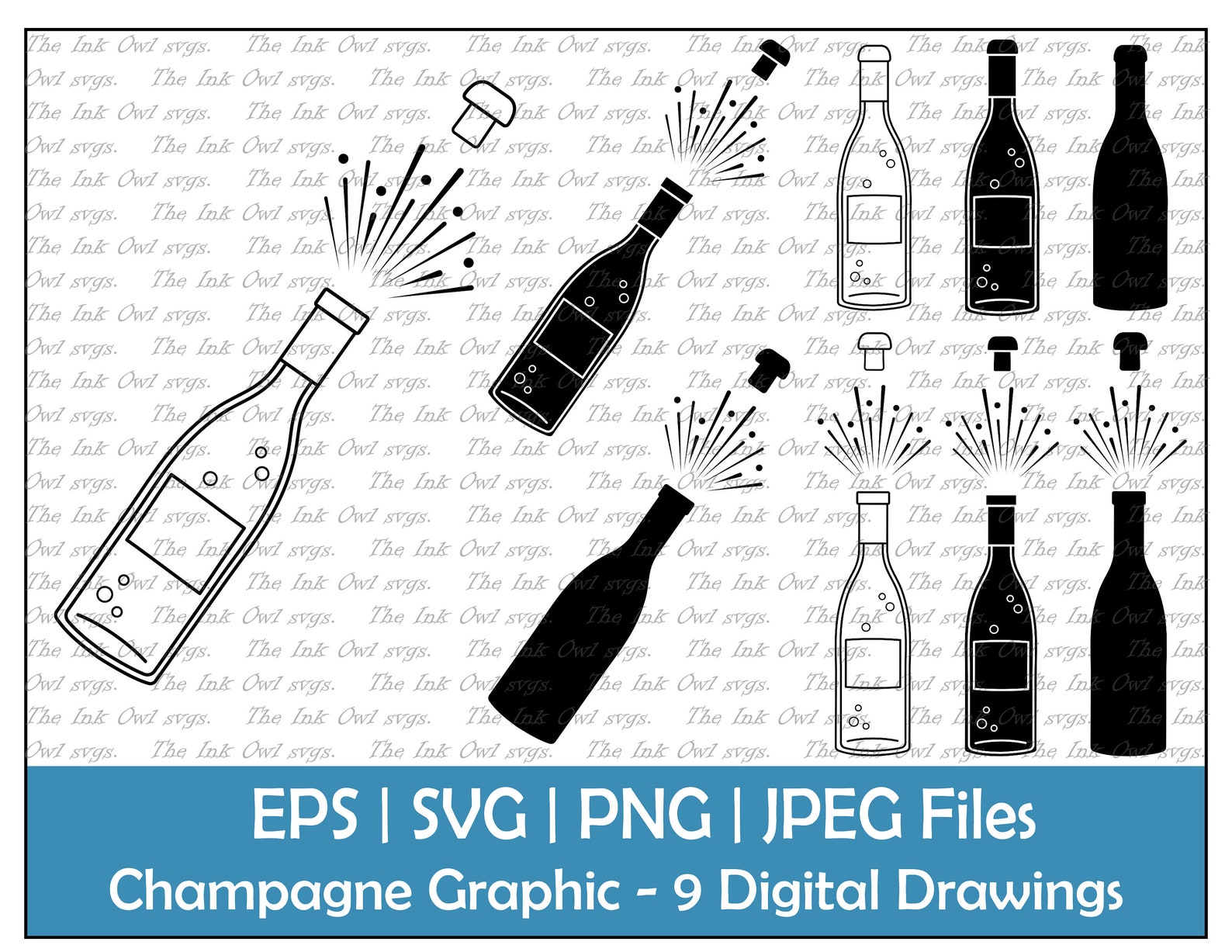 Champagne Bottle Pop Vector Clipart Set / Outline & Stamp - Etsy