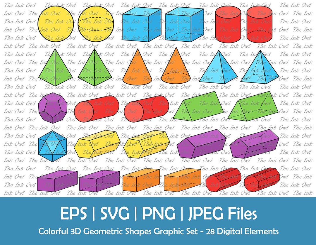 3D Geometric Shape & Forms Clipart / Color Graphics With Dashed Lines ...