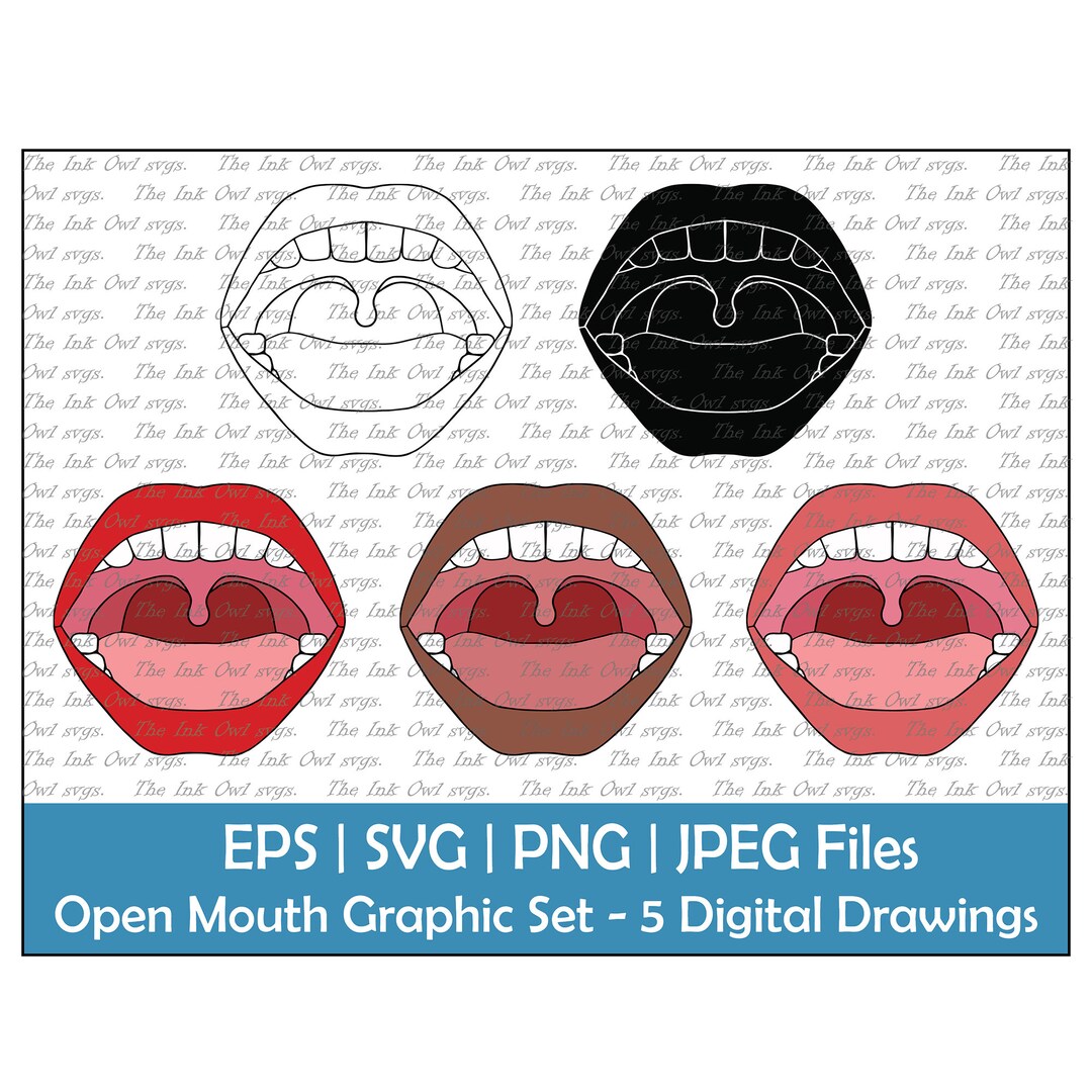 Open Mouth Vector Clipart / Outline, Silhouette Stamp & Color Drawing ...