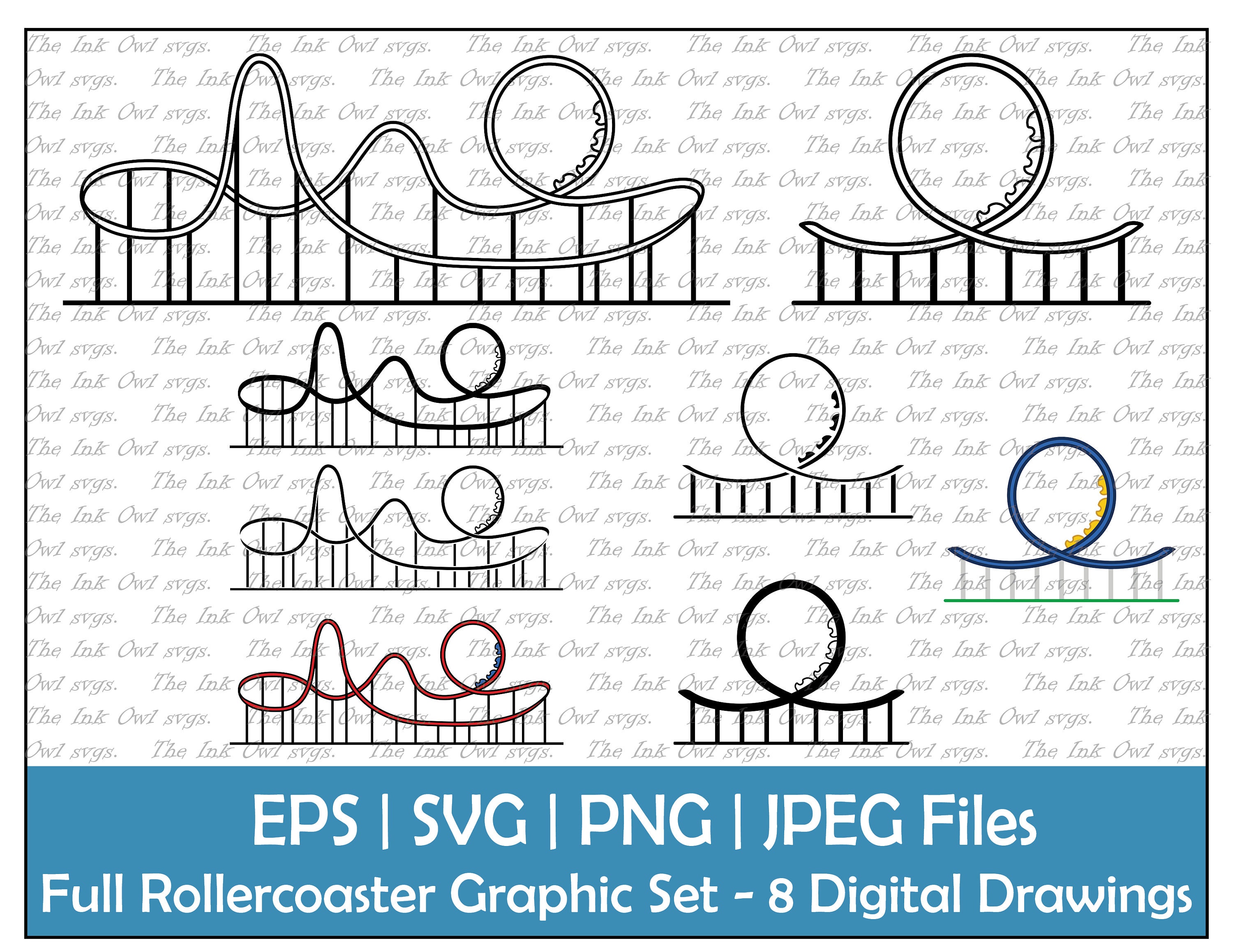 Roller Coaster Full Track & Loop Vector Clipart Set / Outline - Etsy