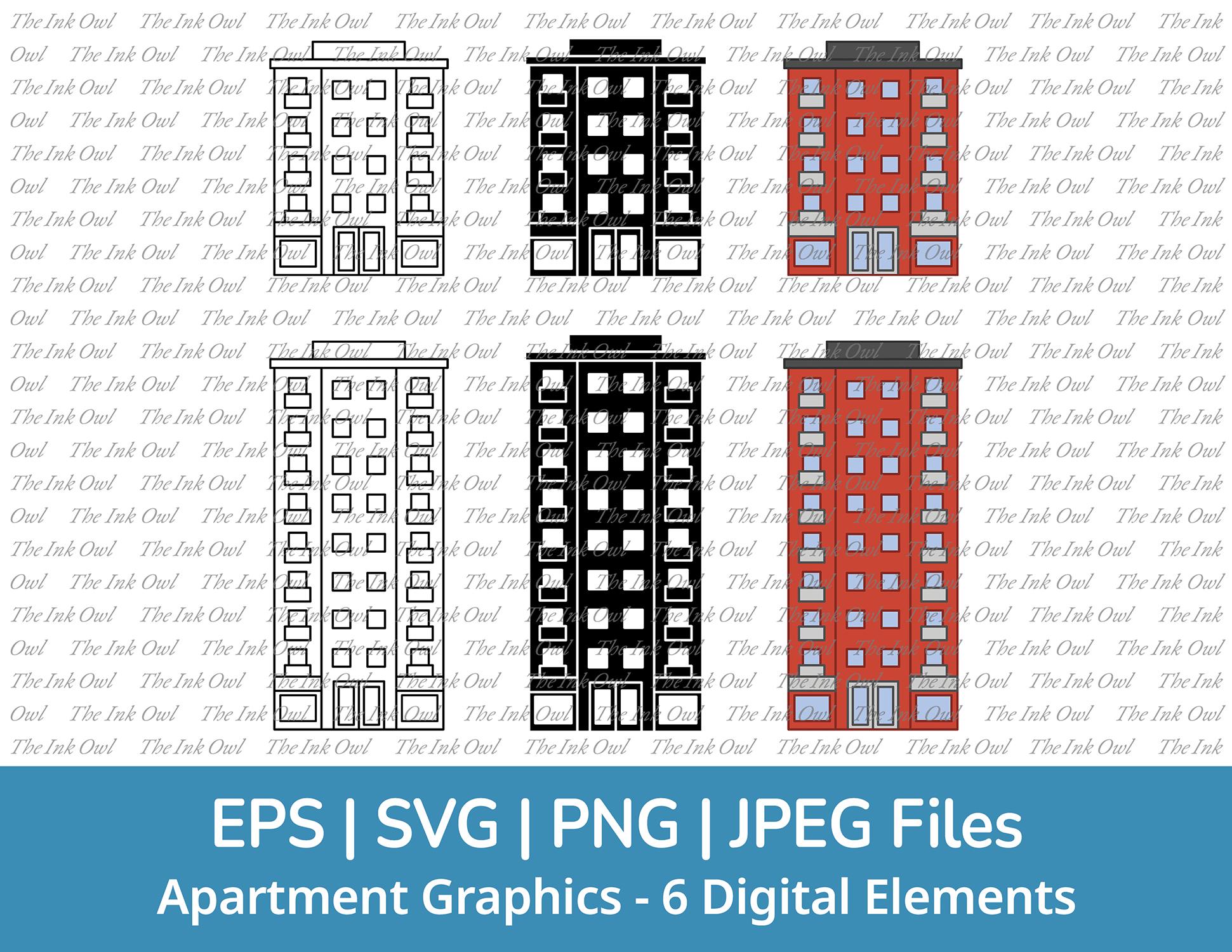 High Rise Apartment Building Vector Clipart Set / Outline & Stamp ...