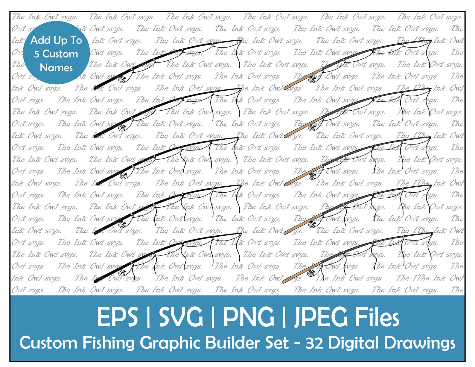 Fishing Rod With Name Lures Template Clipart / Outline & Color Drawing ...