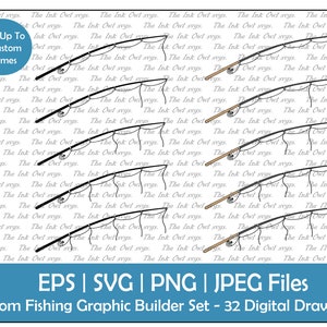 Fishing Rod With Name Lures Template Clipart / Outline & Color Drawing ...