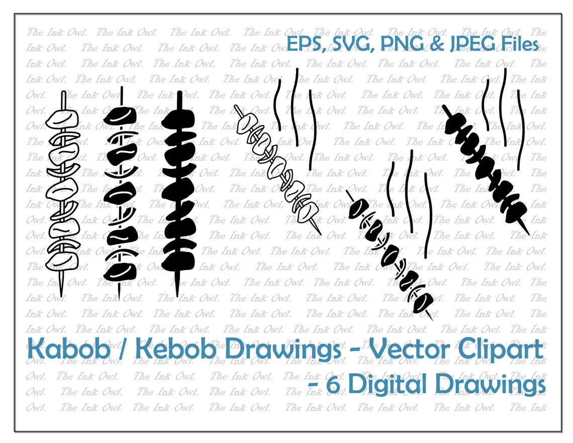 Kabob Kebob Skewer Vector Clipart Set / Outline & Stamp | Etsy