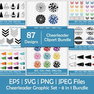 Cheerleader Vector Clipart Bundle / Outline, Silhouette & Color Graphic ...