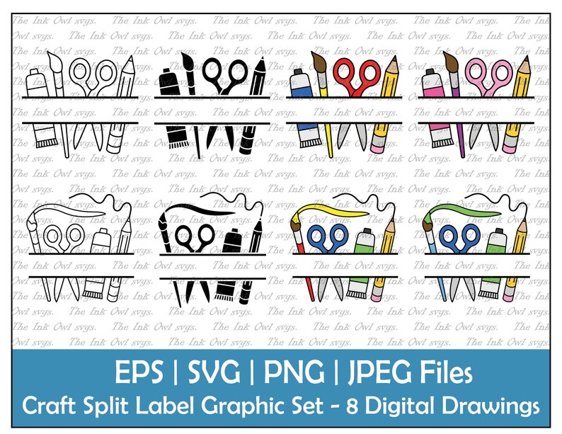School Art Teacher Split Label Template Clipart Set / Outline, Stamp ...