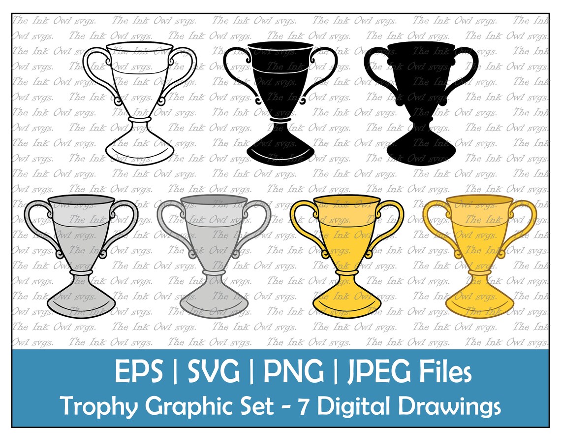 Trophy First Prize Clipart Set / Outline Silhouette Stamp & - Etsy