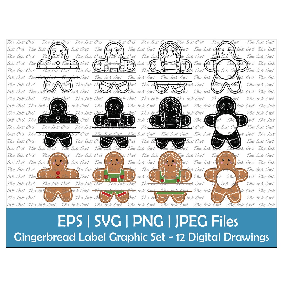 Gingerbread Man and Woman Split Label Vector Clipart / Outline ...