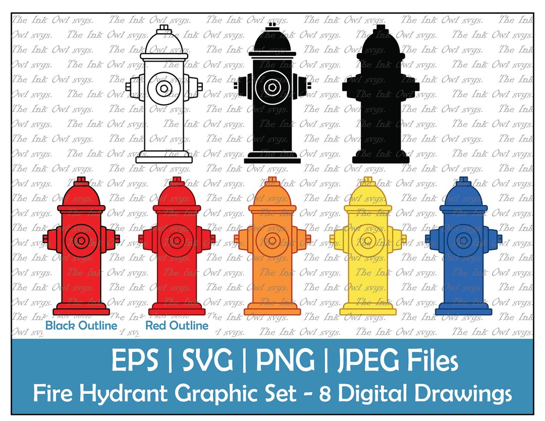 Fire Hydrant Vector Clipart / Outline, Silhouette Stamp & Color Drawing ...