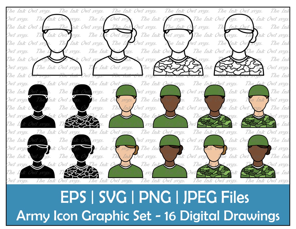 Military Soldier Icon Clipart Set / Outline Silhouette Stamp - Etsy