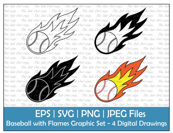 Baseball With Flames Vector Clipart Set / Outline Stamp and - Etsy