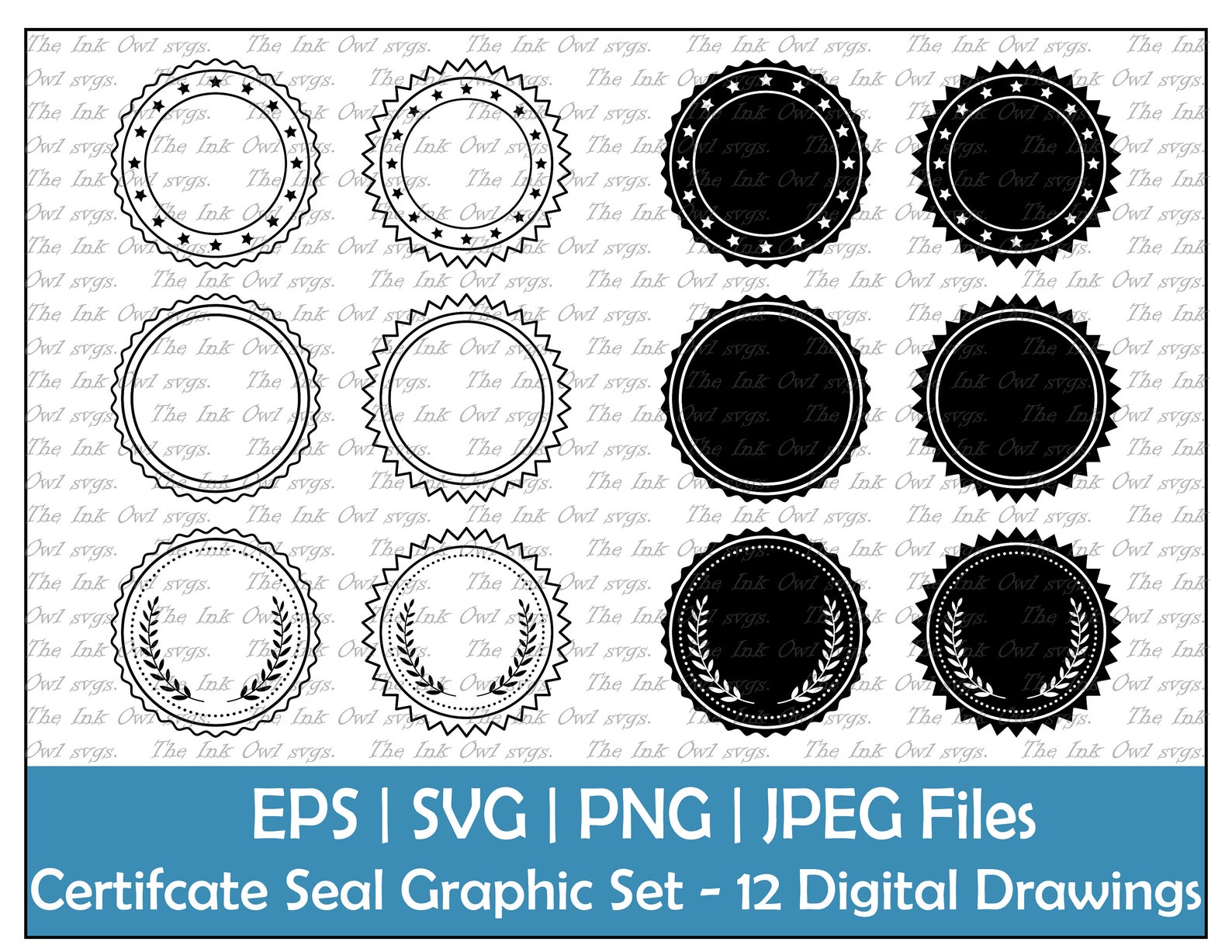 Certificate Seal Clipart Set / Outline & Stamp Drawing Illustrations ...
