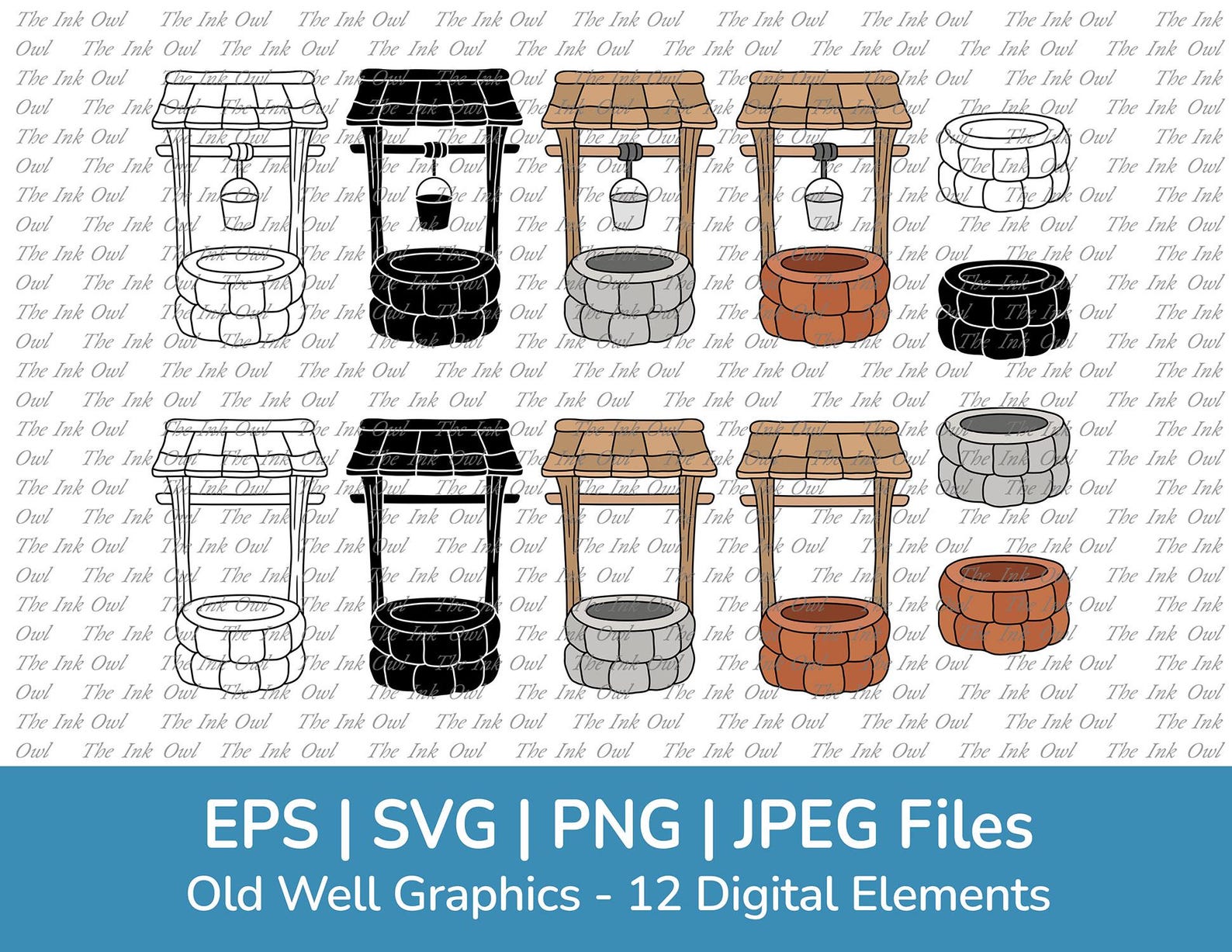 Wishing Well Vector Clipart Set / Outlines, Silhouettes & Color ...