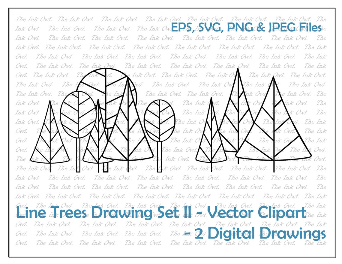 Stylized Tree Forest Vector Clipart Set / Outline Line Drawing - Etsy
