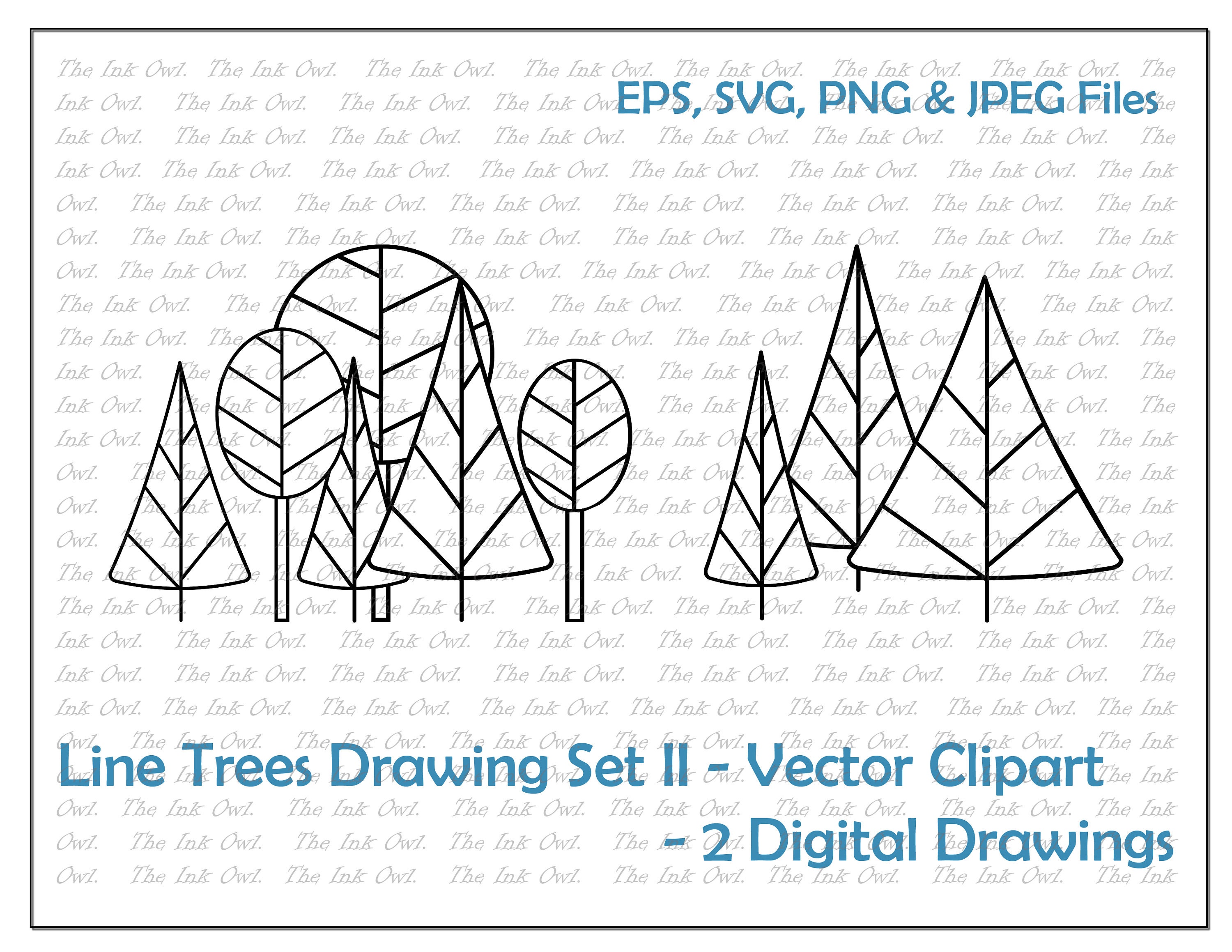 Stylized Tree Forest Vector Clipart Set / Outline Line Drawing ...