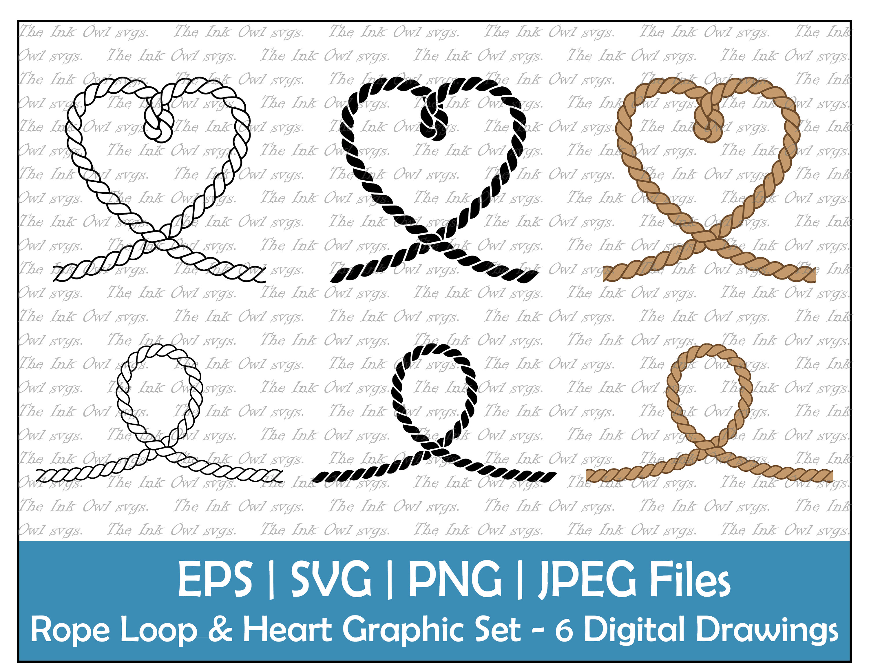 Rope Loop and Heart Vector Clipart Set / Outline & Stamp | Etsy