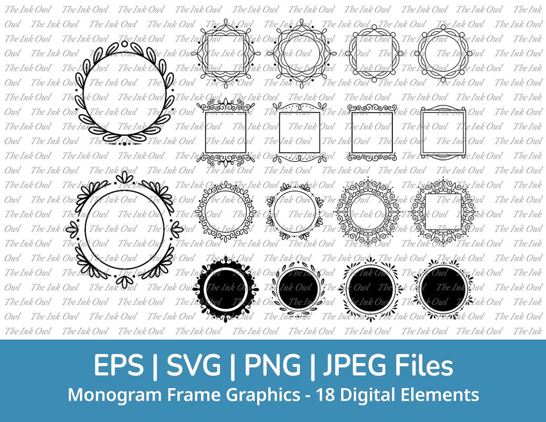 Monogram Frame Border Svg Design Elements Clipart Set / Decorative ...