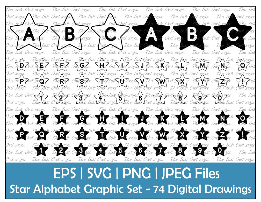 Star Alphabet and Number Vector Clipart Set / Outline & Silhouette ...
