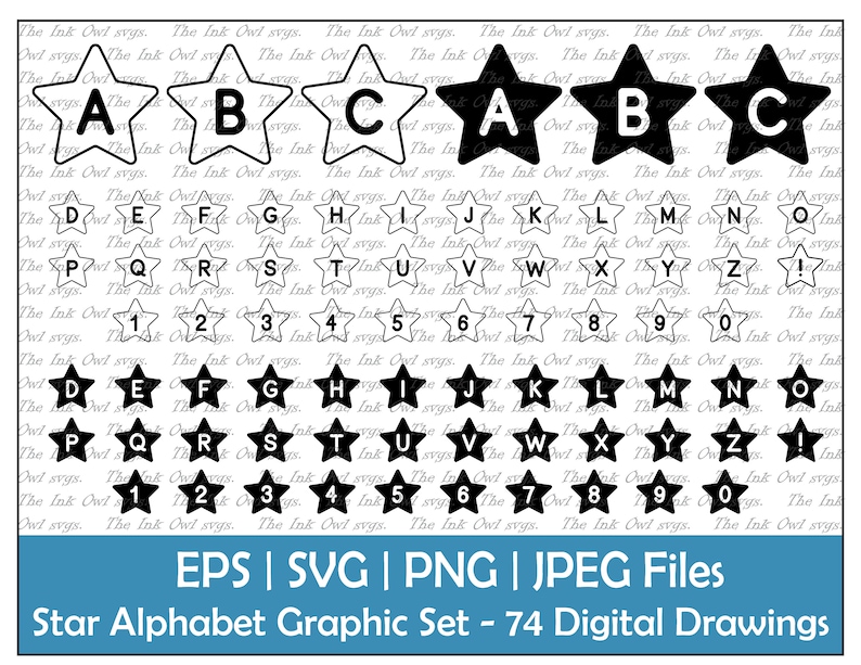 Star Alphabet and Number Vector Clipart Set / Outline & Silhouette ...