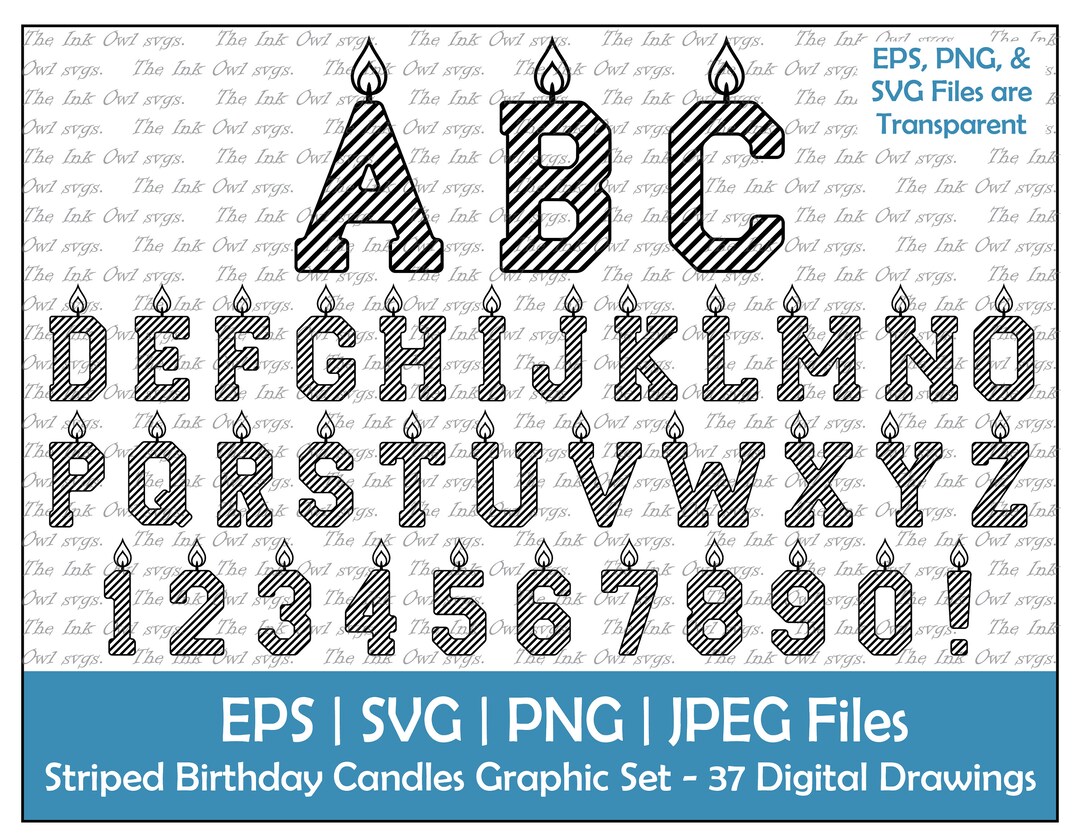 Striped Birthday Candle Alphabet Letters & Numbers Clipart Set / Text ...