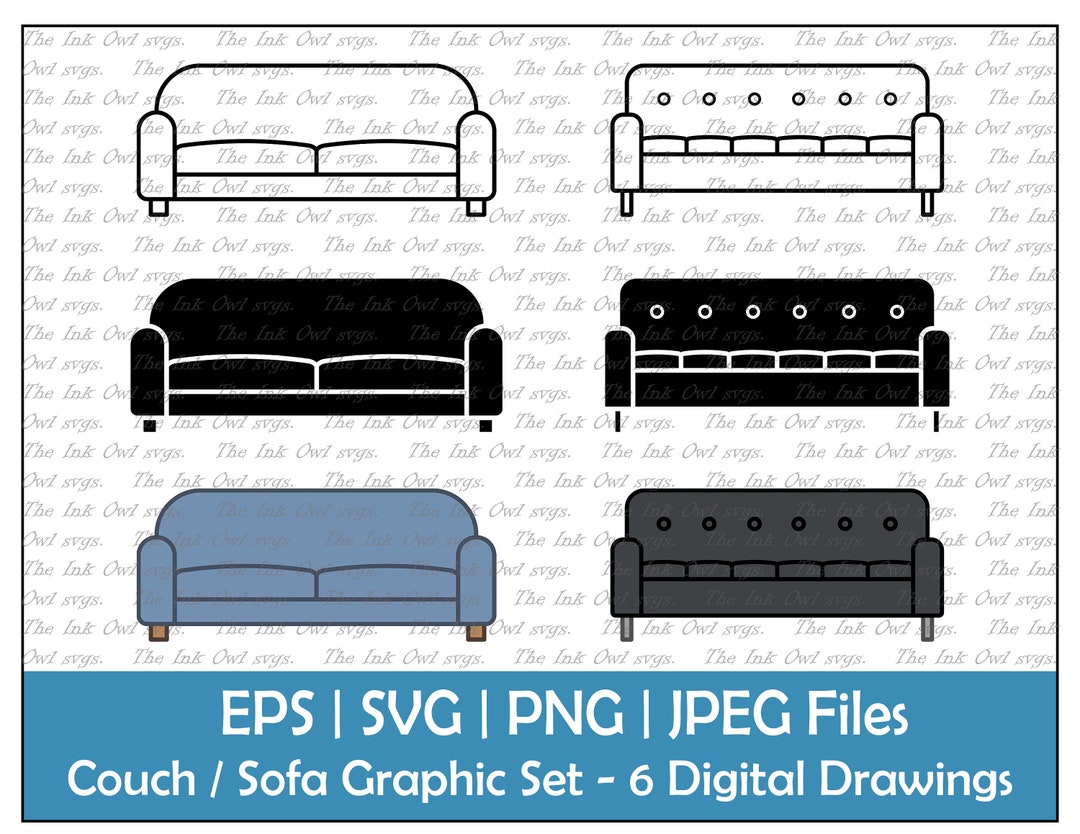 Couch or Sofa Vector Clipart Set / Outline, Stamp and Color Graphic ...