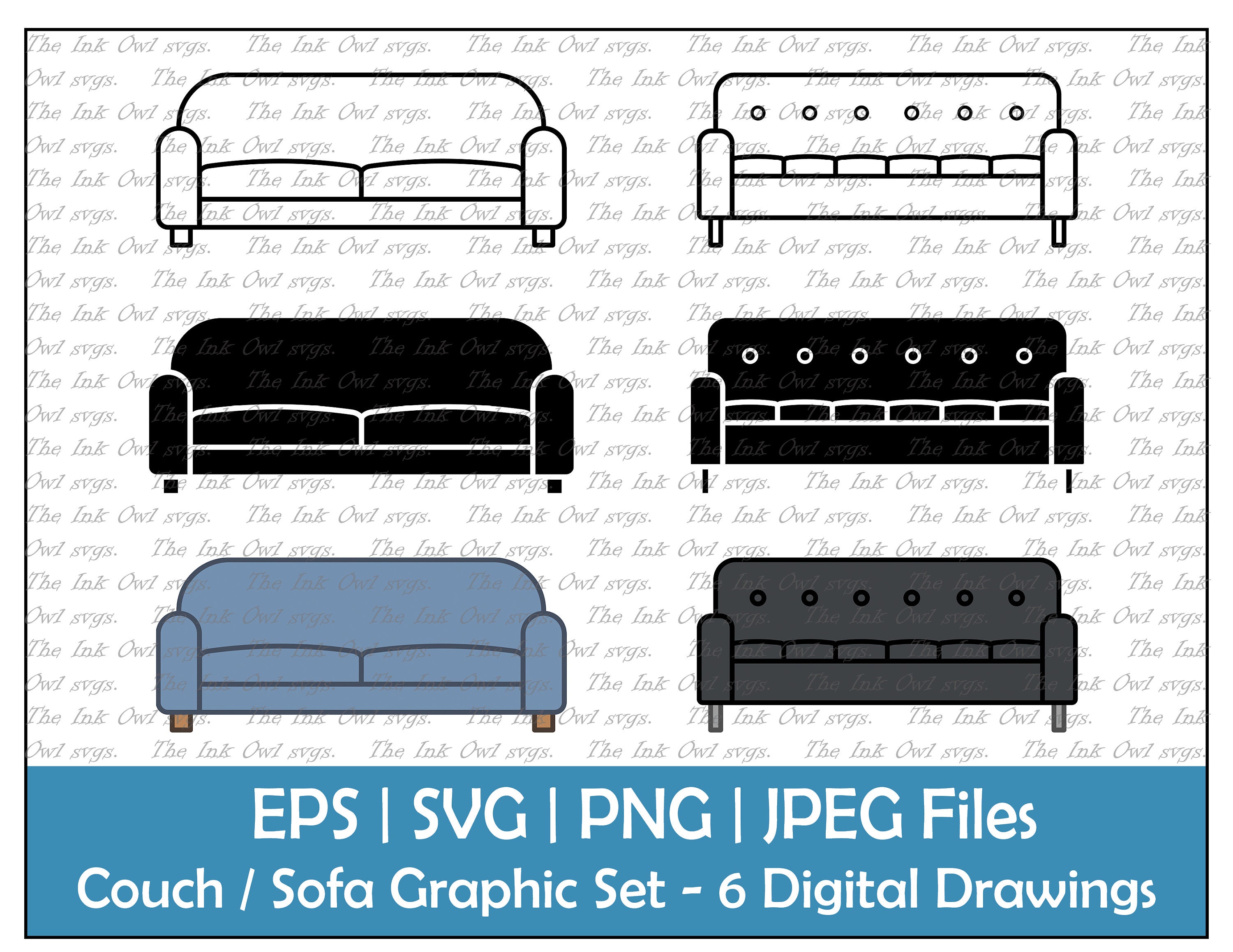 Couch or Sofa Vector Clipart Set / Outline Stamp and Color - Etsy