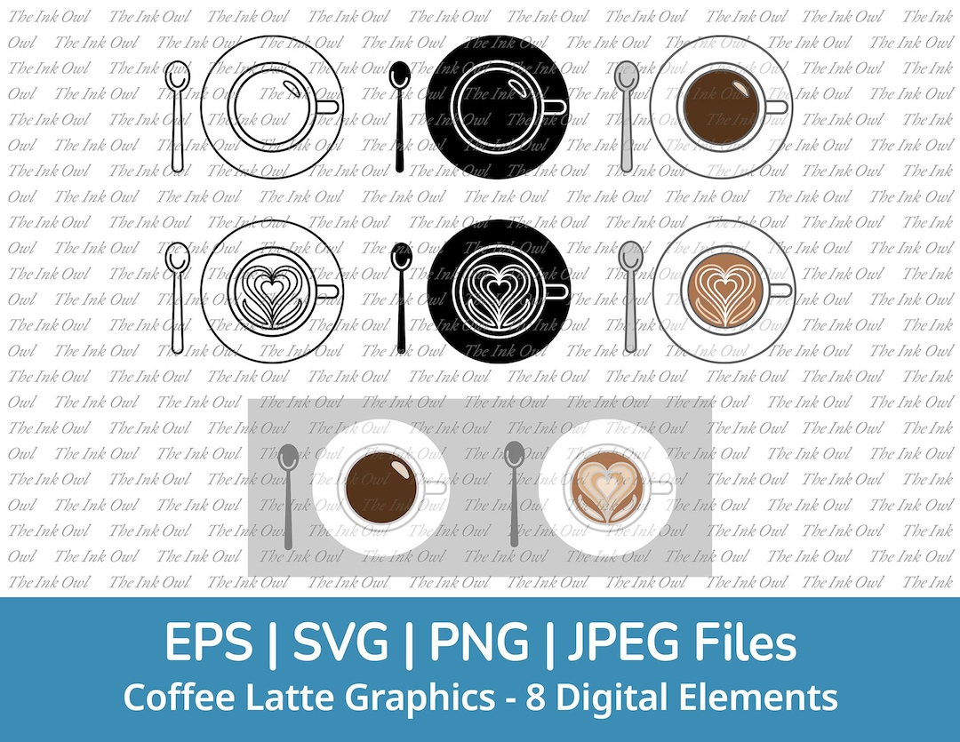 Coffee and Latte Svg Clipart / Outline, Stamp Silhouette & Color ...