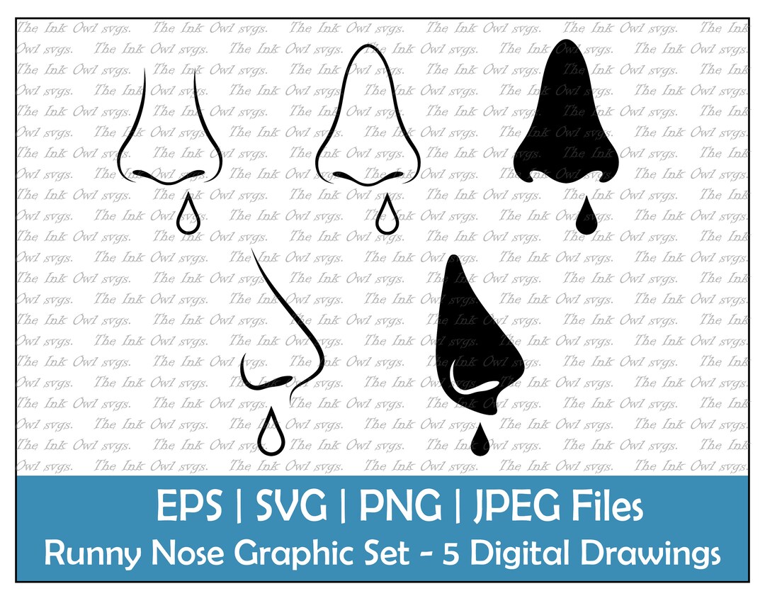 Runny Nose Vector Clipart Set / Outline & Stamp Drawing Graphic / Cold ...