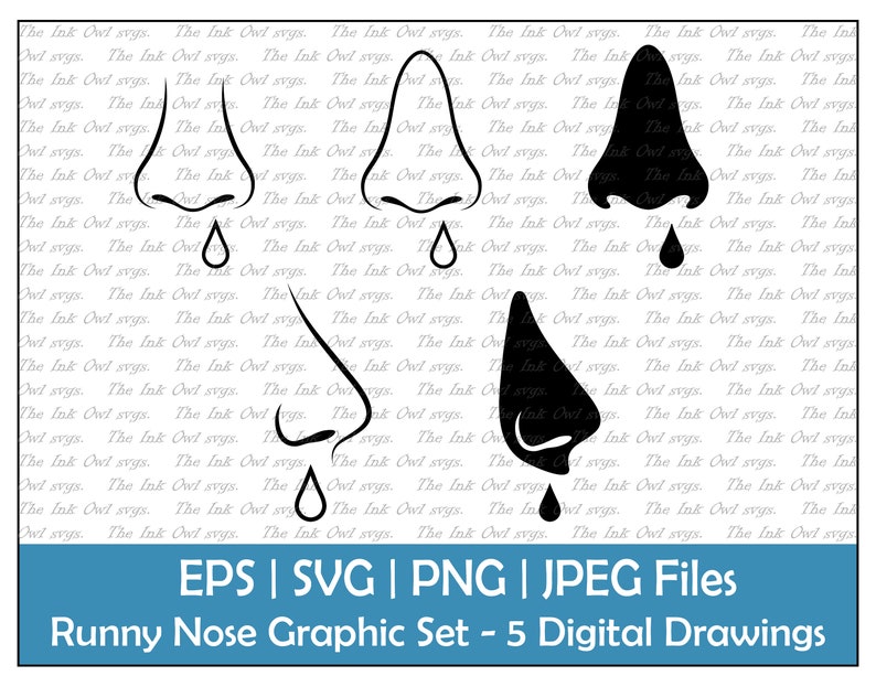 Runny Nose Vector Clipart Set / Outline & Stamp Drawing Graphic / Cold ...