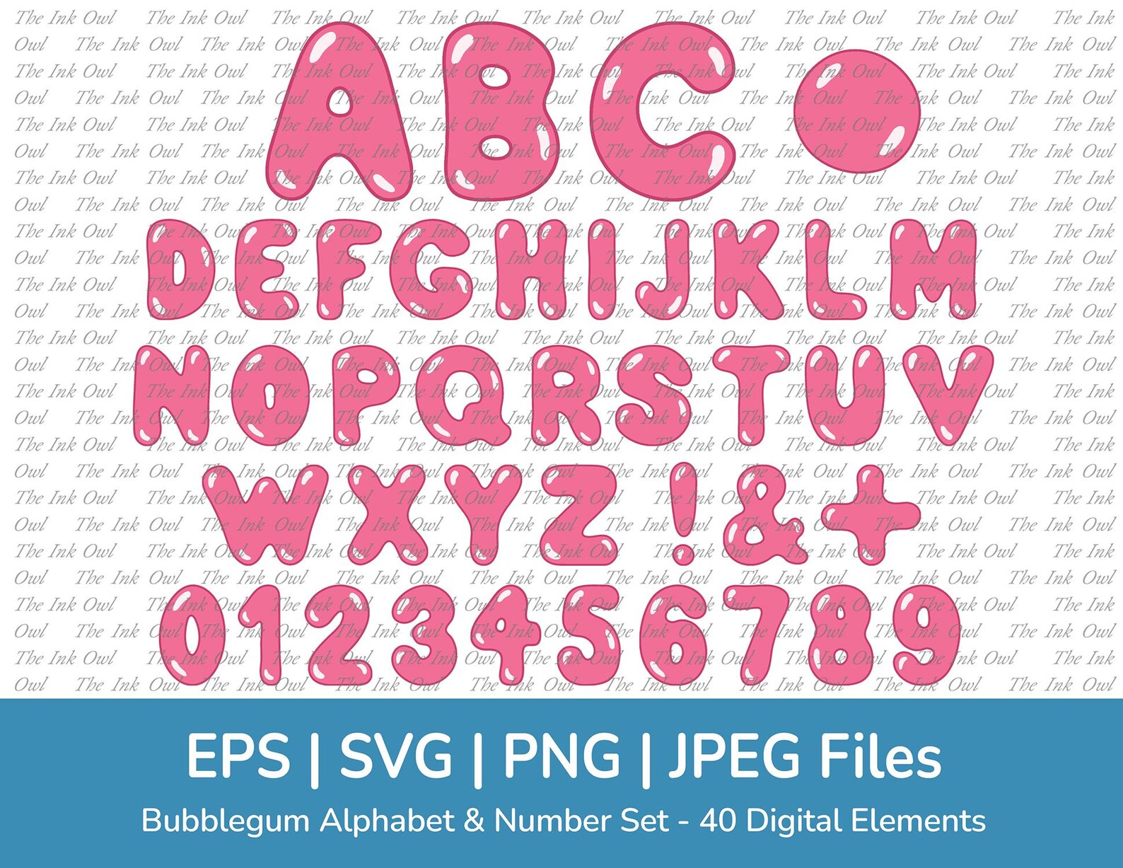 Pink Bubblegum Letter Alphabet and Numbers Vector Clipart Set ...