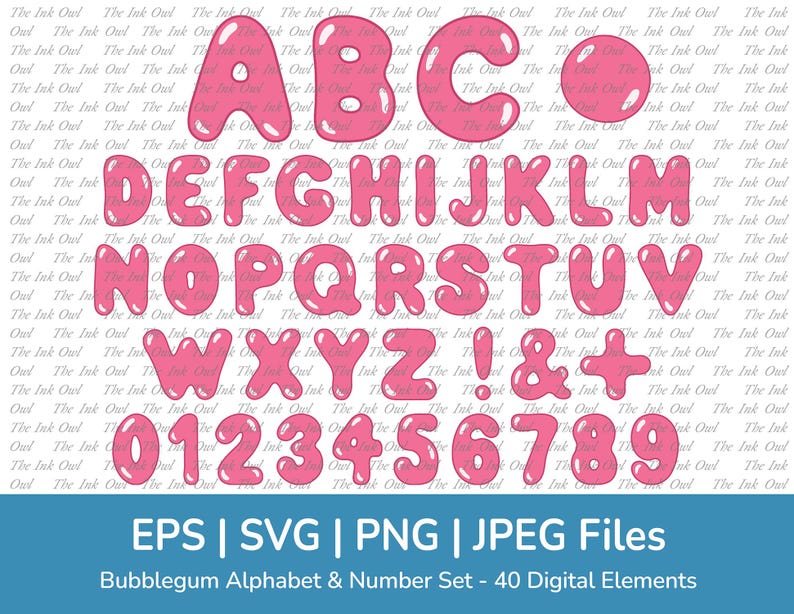 Pink Bubblegum Letter Alphabet and Numbers Vector Clipart Set ...